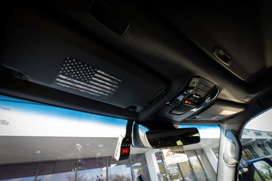 American Flag Sun Visor Warning Overlays - 2024+ Land Cruiser | StickerFab