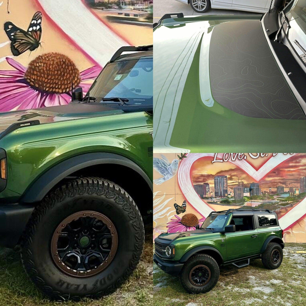 Stealth 2021+ Bronco Black Topographic Map Hood Overlay (Printed Series ...