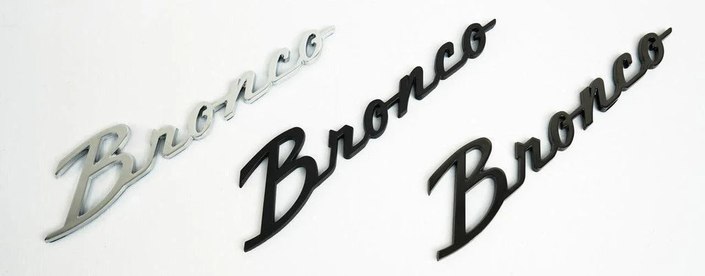 2021+ Ford Bronco Cursive Script Metal Emblems (Modified) | StickerFab