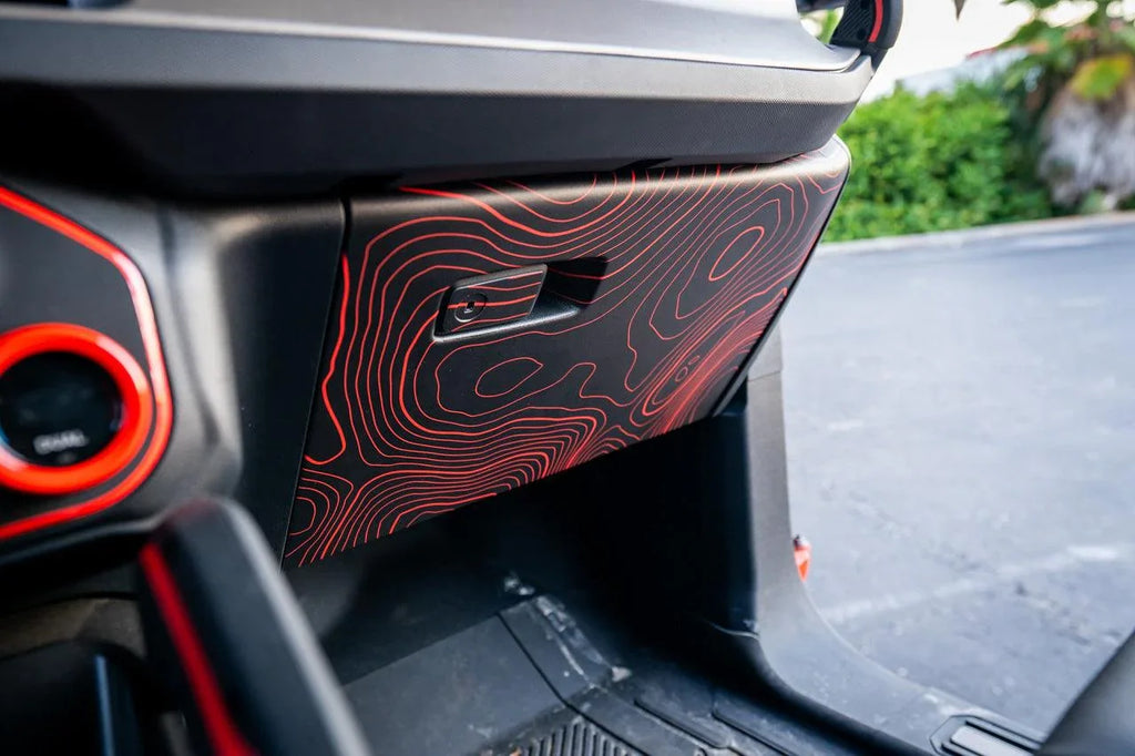 2021+ Bronco Topo Glovebox Overlay Kit (Printed Series) | StickerFab