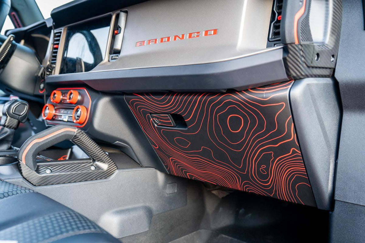 2021+ Bronco Topo Glovebox Overlay Kit (Printed Series) – StickerFab