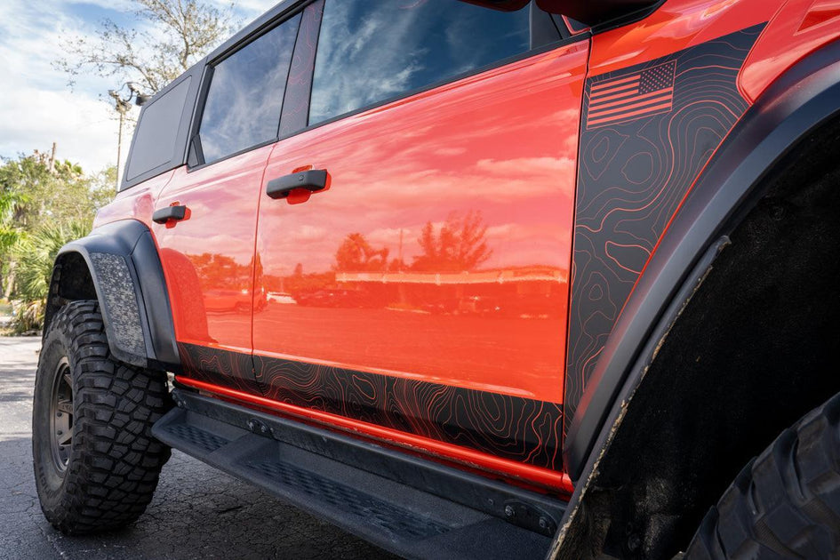 2021+ Bronco Topographic Map Lower Door Protection | StickerFab