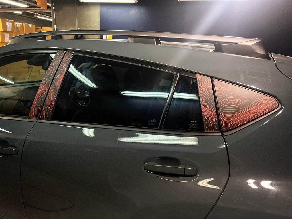 2024+ Subaru Crosstrek Topographic Map Pillar Overlays | StickerFab